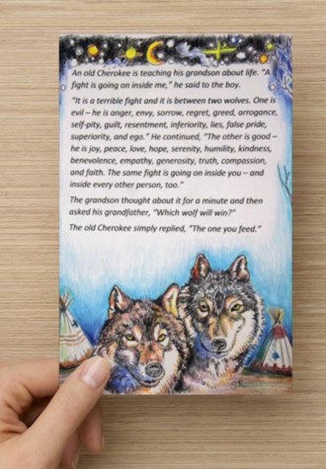 Two Wolves Hand Painted/drawn Inspirational Card | Etsy