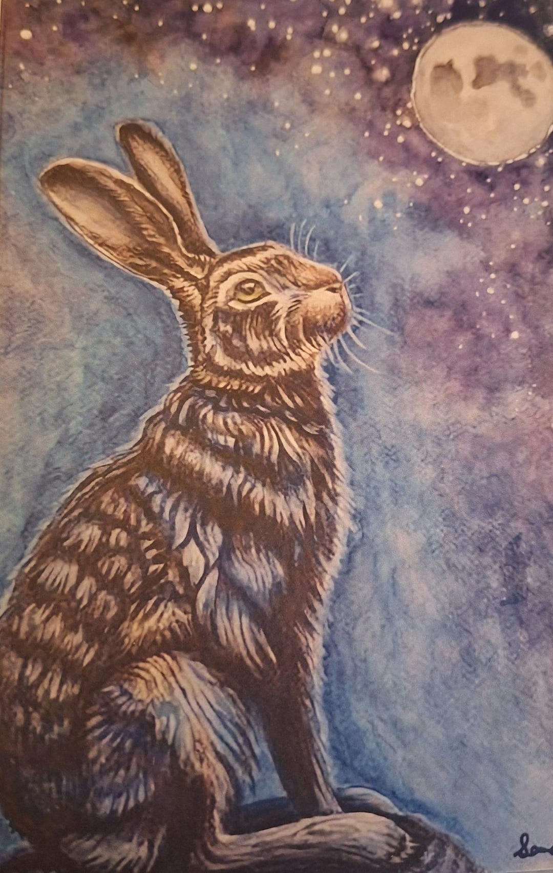 Rabbit Gazing at the Moon, Hare, Rabbit, Moon, Stars - Etsy