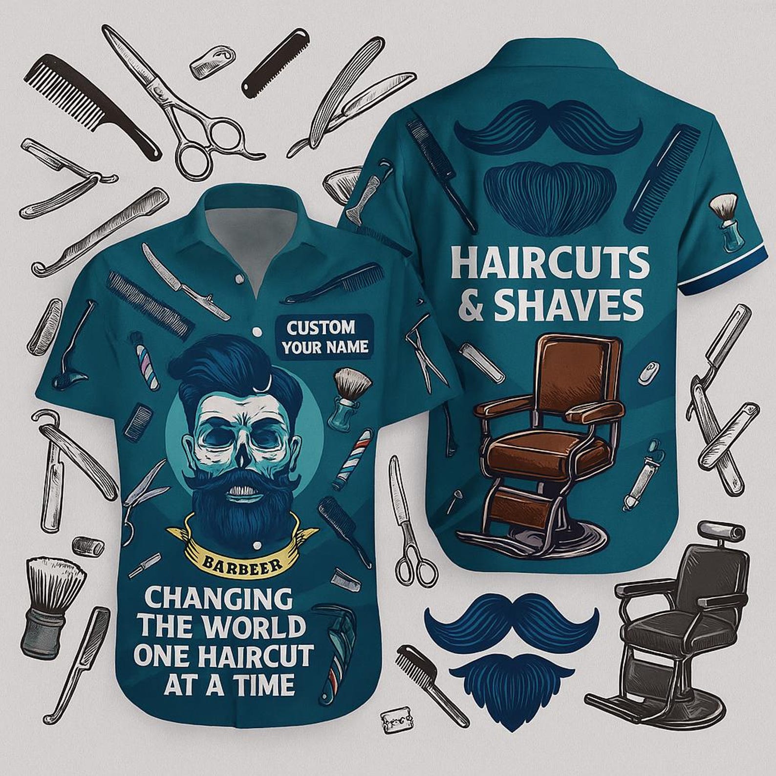 Custom Barber 3D Shirt – Haircuts & Shaves Polo for Barbers With Name ...