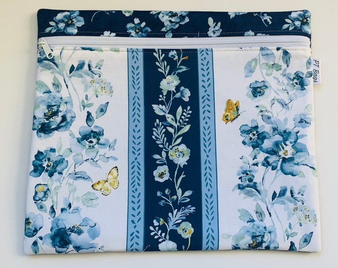 Cross Stitch Project Bag, Blue Floral Fabric Project Bag, Handwork ...