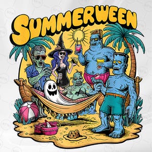 Summerween PNG, Monster Beach Clipart, Halloween Party Sublimation ...