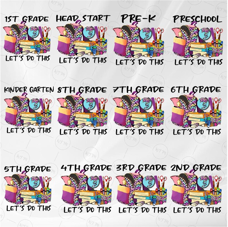 Back to School Grade PNG Bundle, Leopard Print School PNG, Kindergarten ...