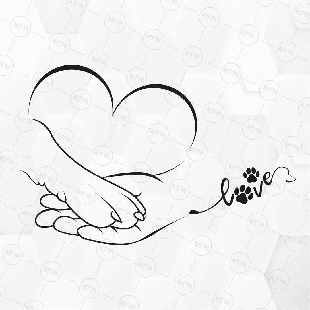 Dog Paw Hand Heart Svg, Minimal Pet Love Line Art, Dog Mom Cricut Cut ...