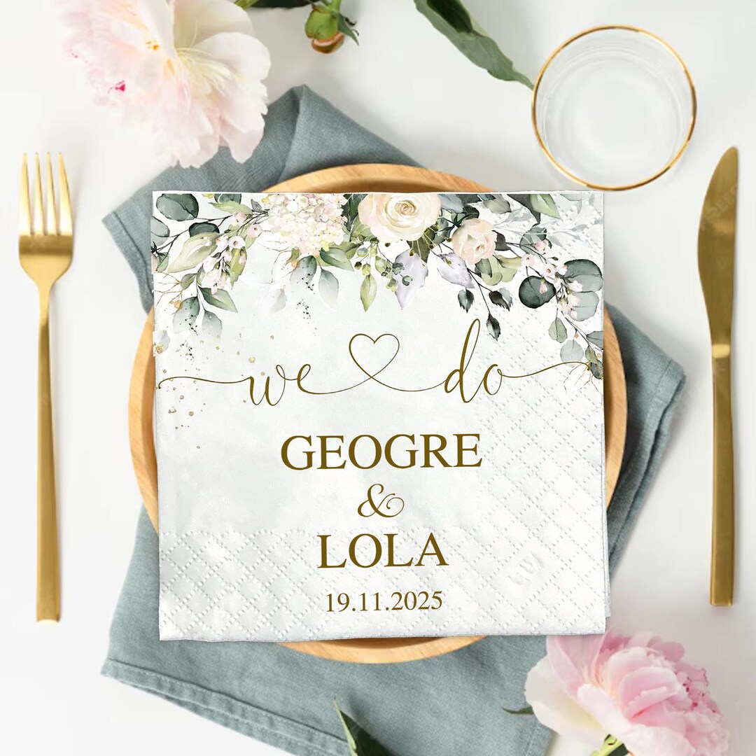 Personalized Watercolor Wedding Engagement Supplies Paper Napkin ...