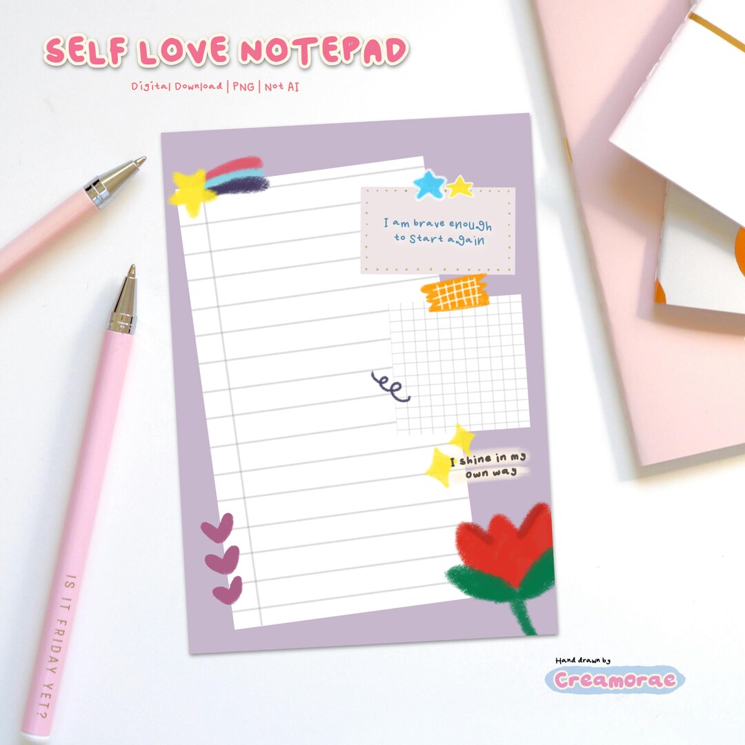 Self Care Notepad Printable Positive Journal Pages Hand Drawn Digital ...