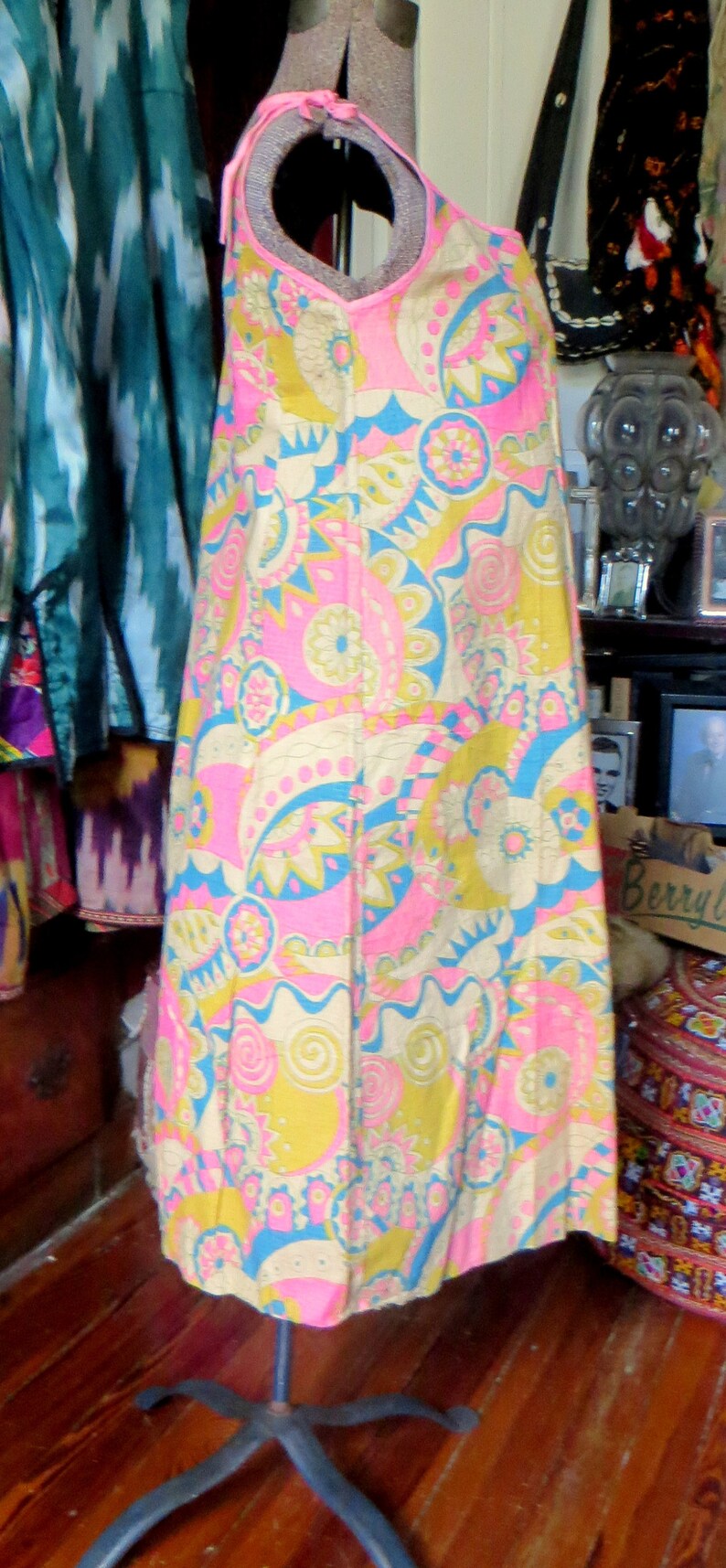 Rare Original 60s Paper Dress in Bright Summer Florals Waste | Etsy