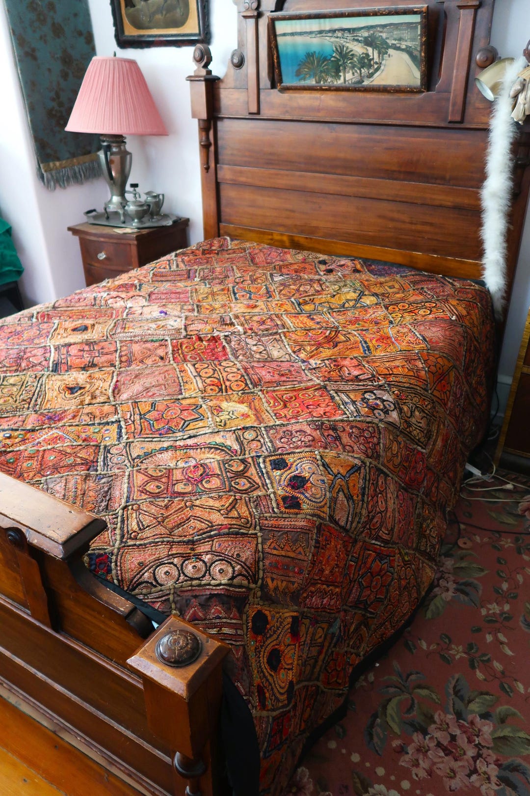 1930s Rajasthan Wall Hanging/bedspread/coverlet W/intricate Metallic ...