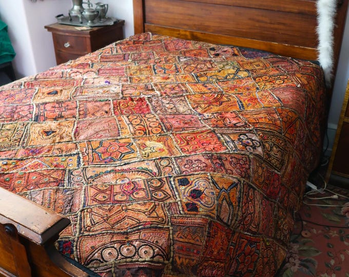 1930s Rajasthan Wall Hanging/bedspread/coverlet W/intricate Metallic ...
