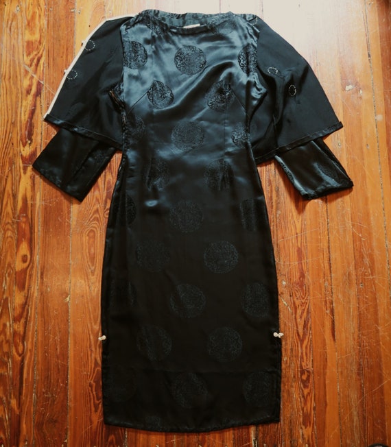 Rare 50s Two Piece Asian Black on Black Brocade Silk … - Gem