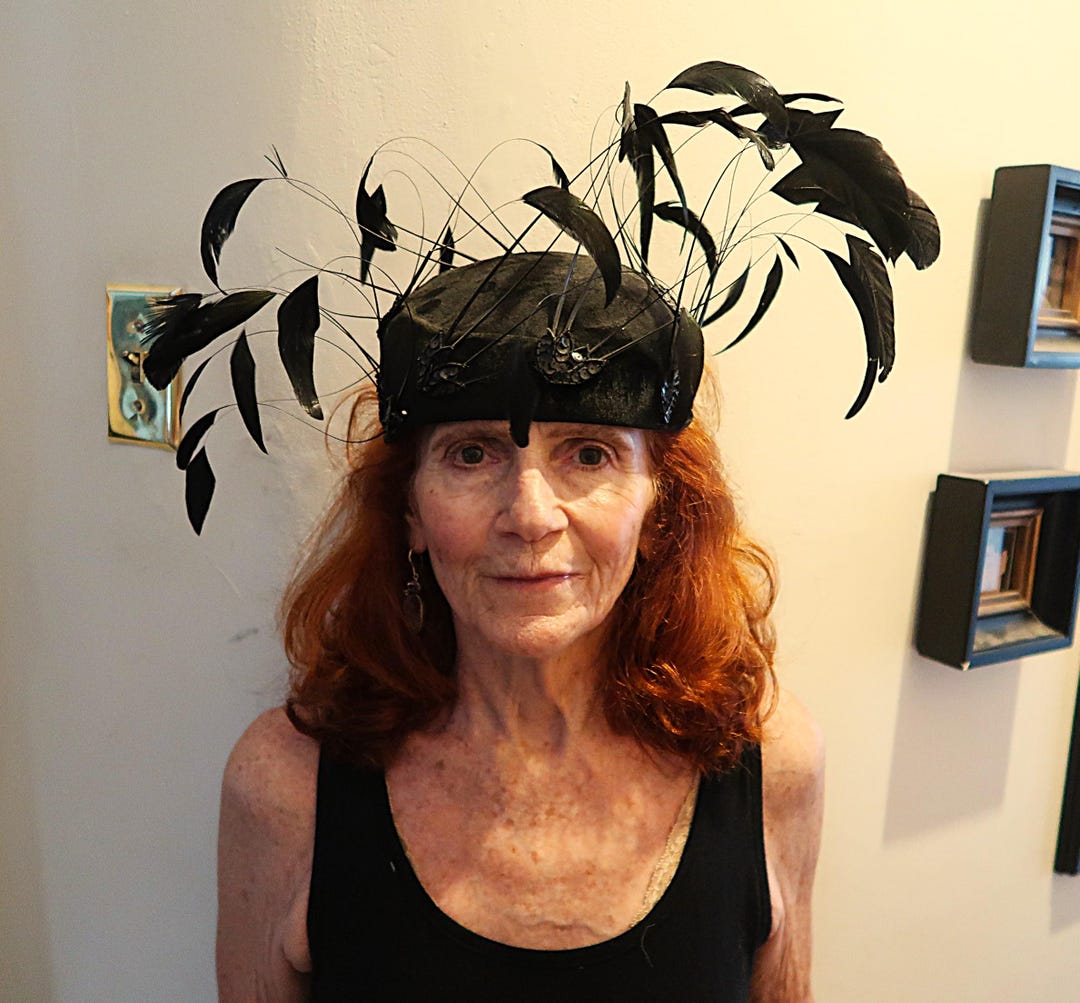 Outrageous Black Velvet Cloche/fascinator Style Hat W/long Feathers and ...