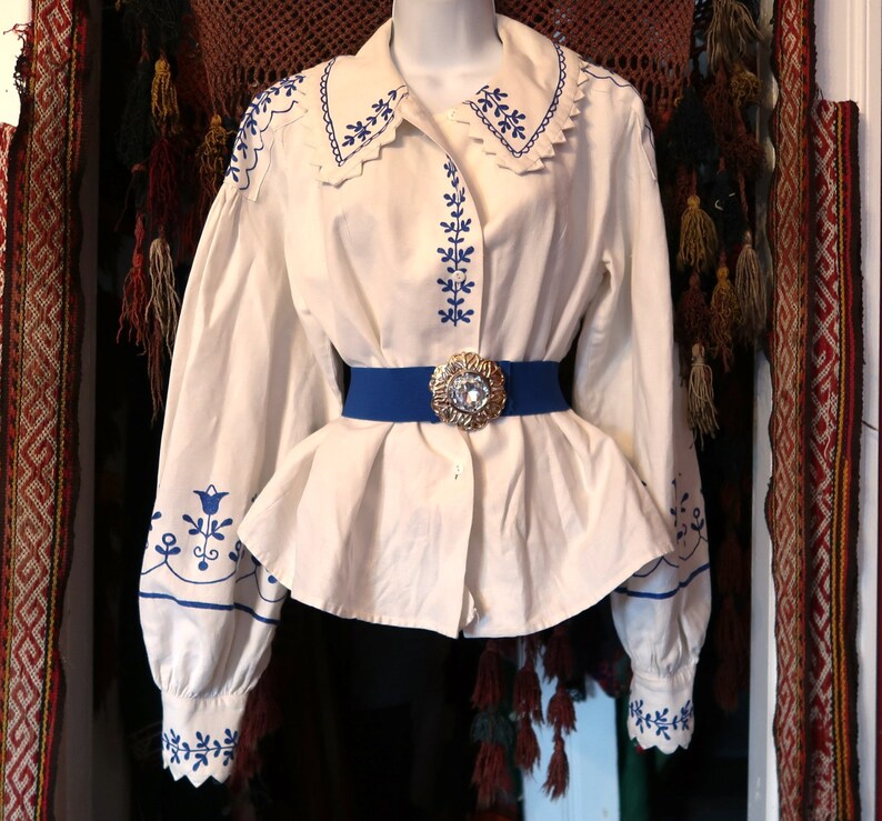 Gorgeous 50s/60s Eastern European Blue and White Embroidered - Etsy