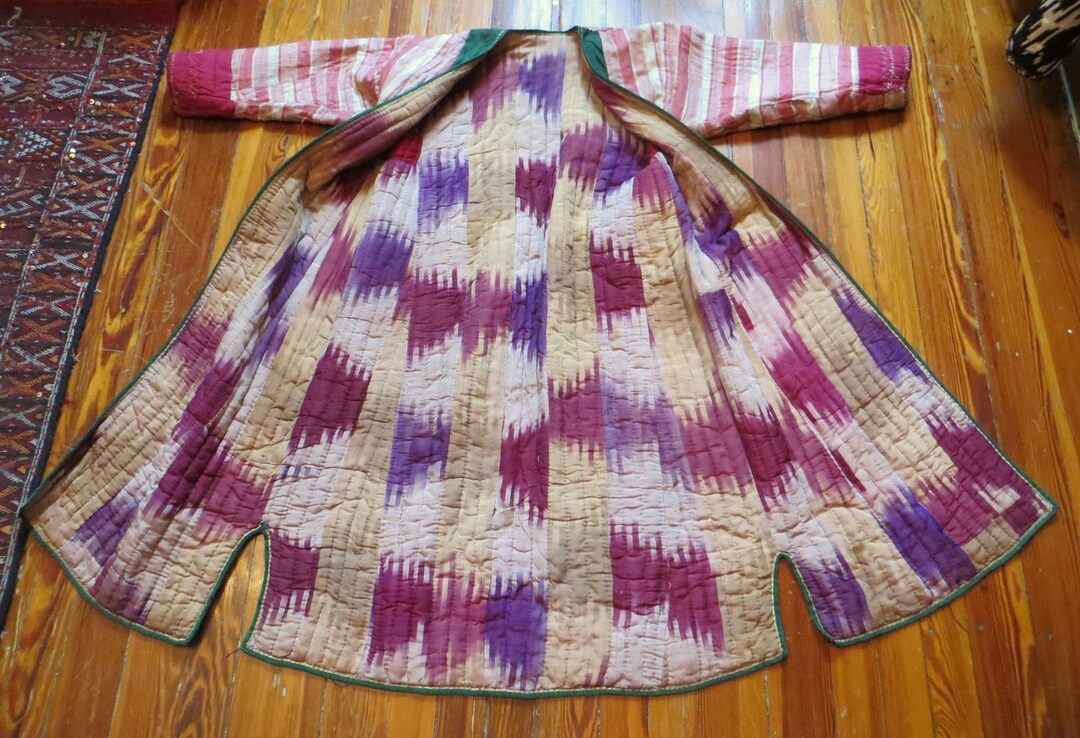 Amazing Antique Silk Uzbek Padded/quilted Ikat Robe/chapan/coat With ...