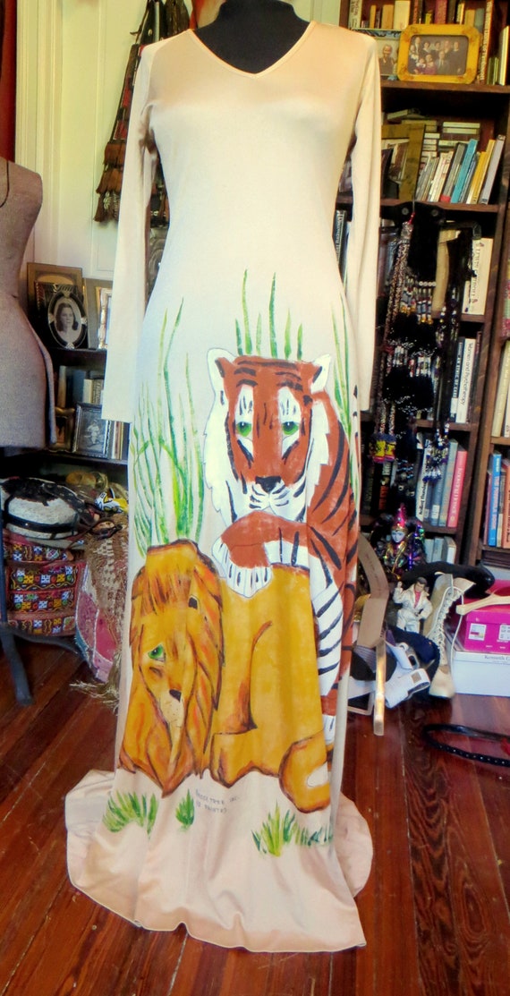 Rare Outrageous 70s Hand-Painted/Signed Lion and Tig… - Gem