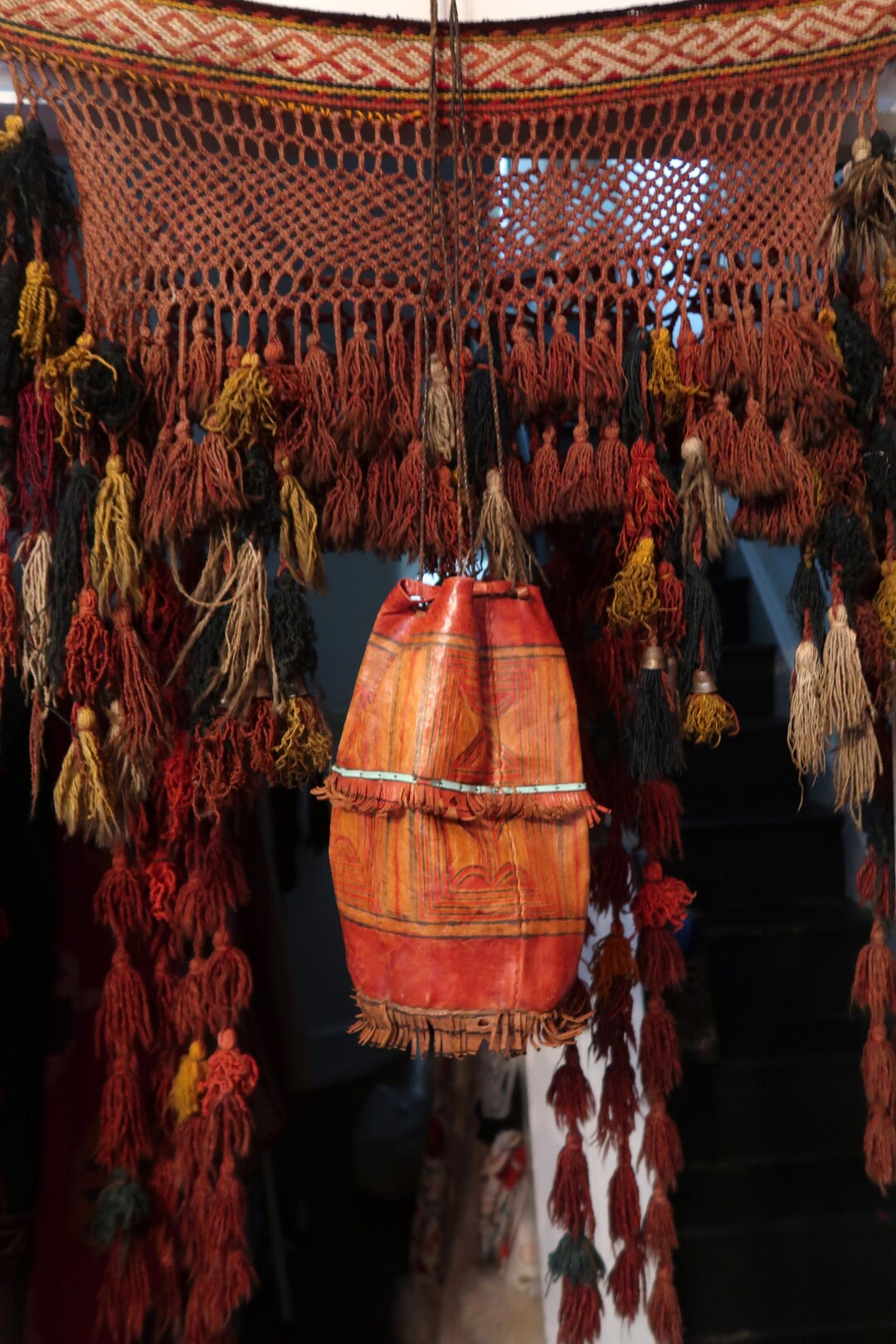 Vintage Handmade/hand Painted Tuareg Leather Drawstring Bag W/tribal ...