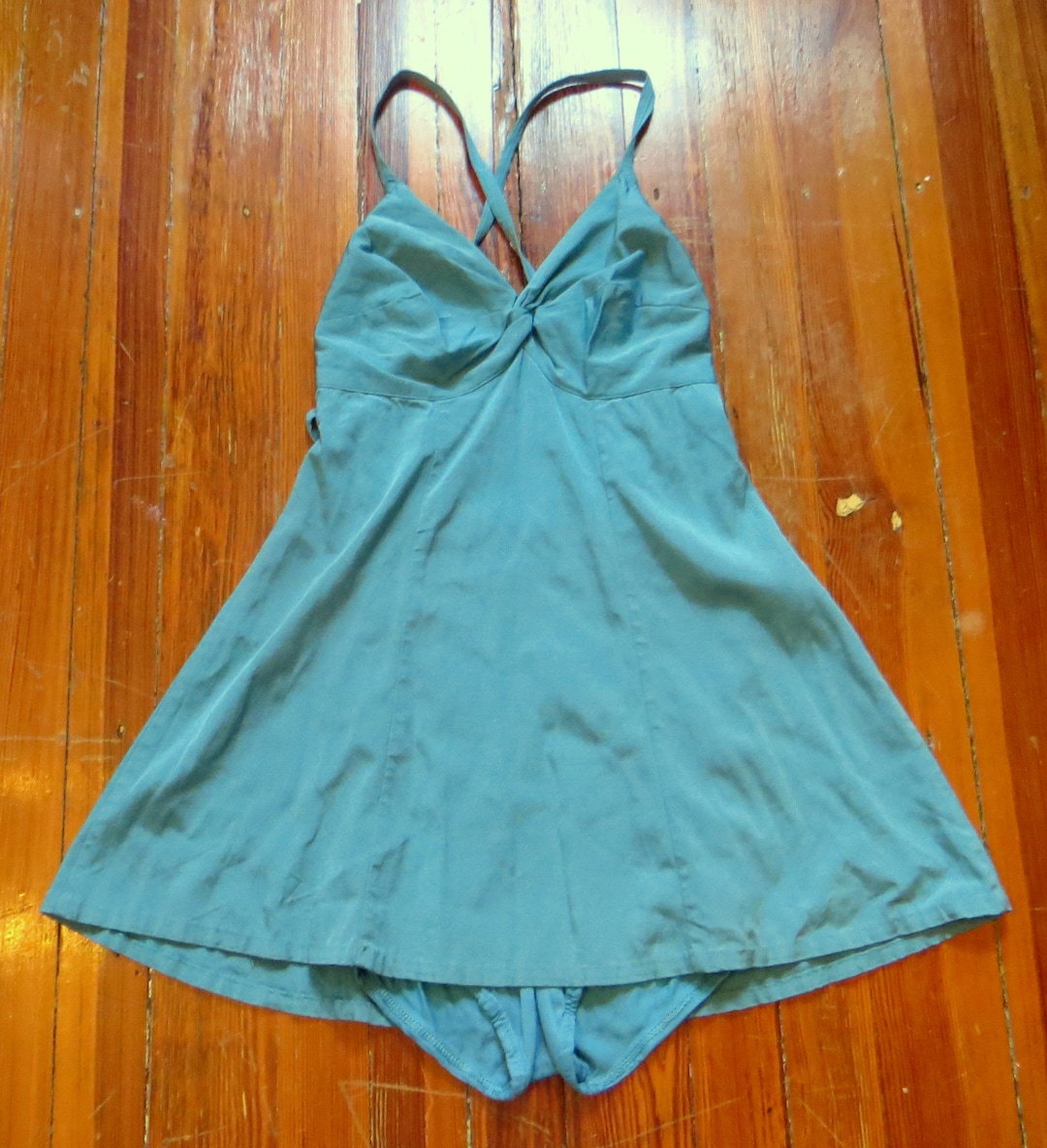 Rare 40s Old Hollywood Turquoise Skirted One Piece Bathing Suit, Larger ...