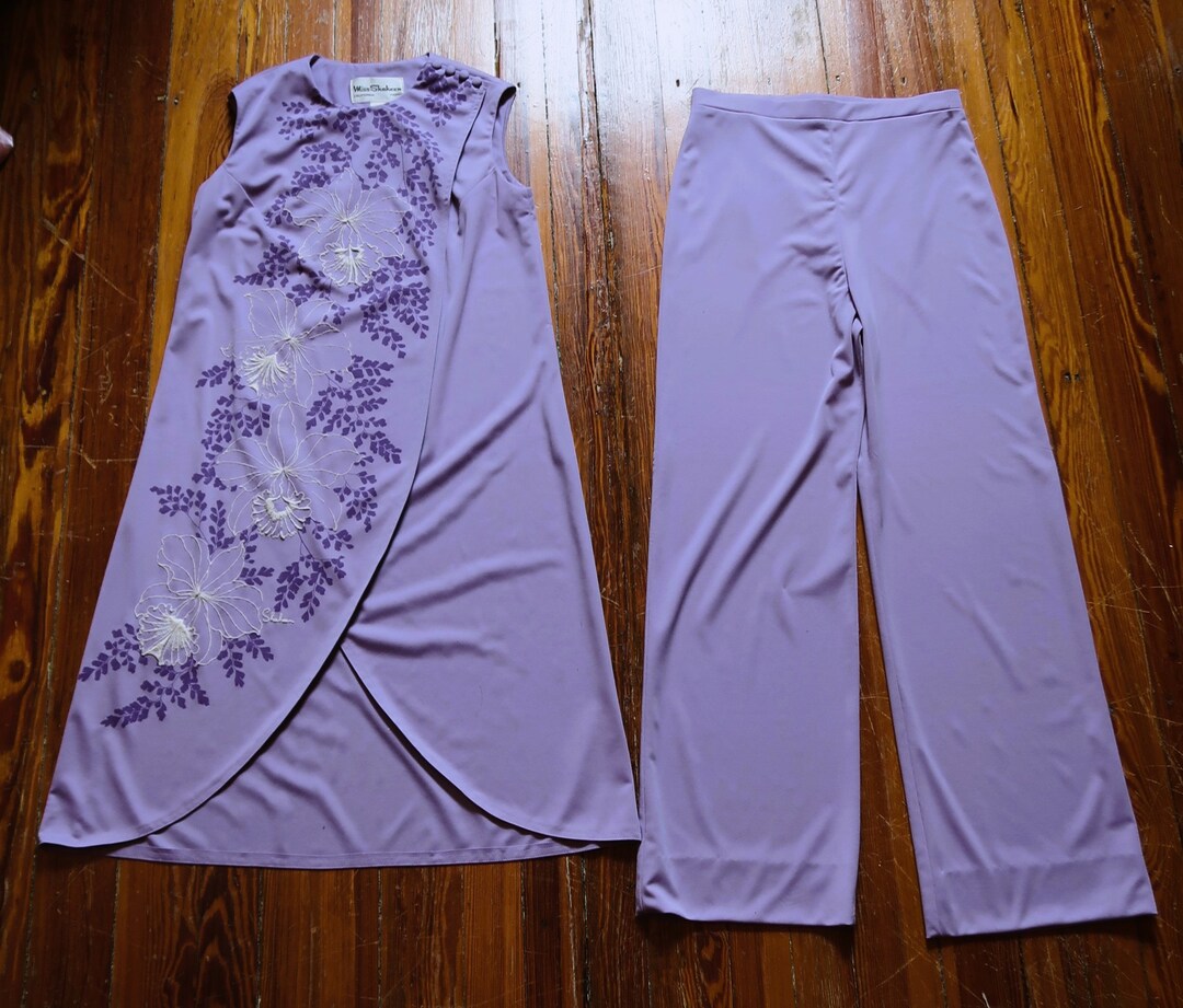 Fab Shaheen 70s Eye Popping 3D Purple and White Outfit, 3 for 1, Pants, Top, Mini Dress - Etsy