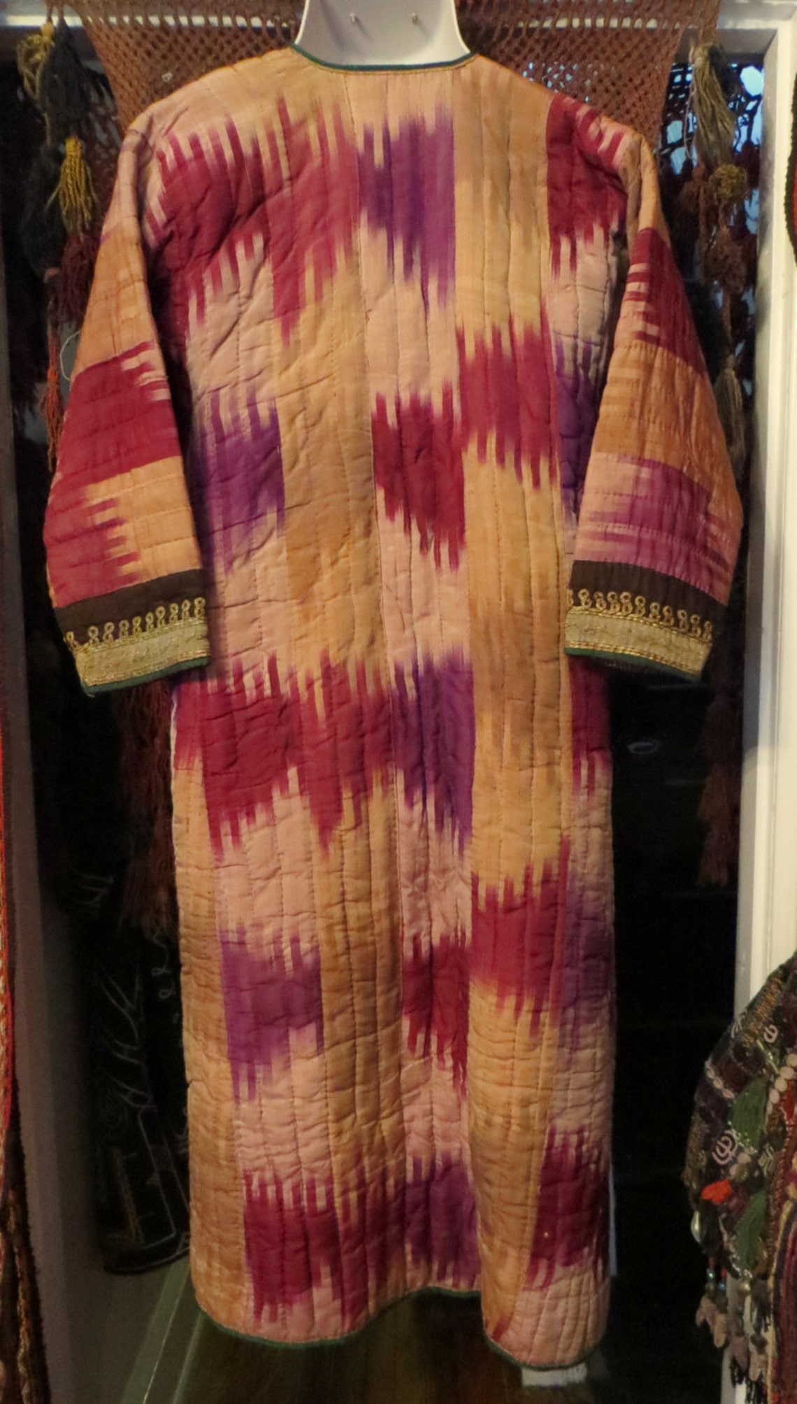 Amazing Antique Silk Uzbek Padded/quilted Ikat Robe/chapan/coat With ...