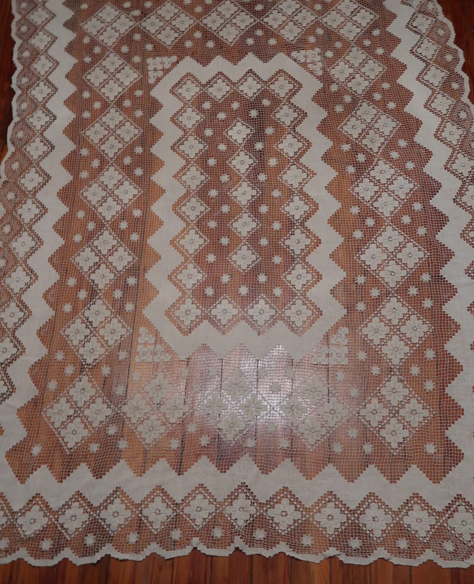 Vintage Large Filet/crochet Lace Tablecloth/bedspread Use as is or ...