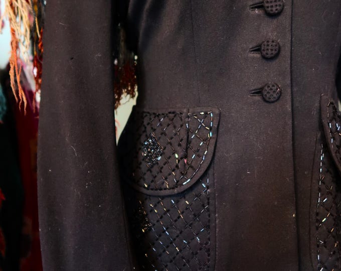 Glamorous 40s Old Hollywood Film Noir Black Forstmann Wool Suit W ...