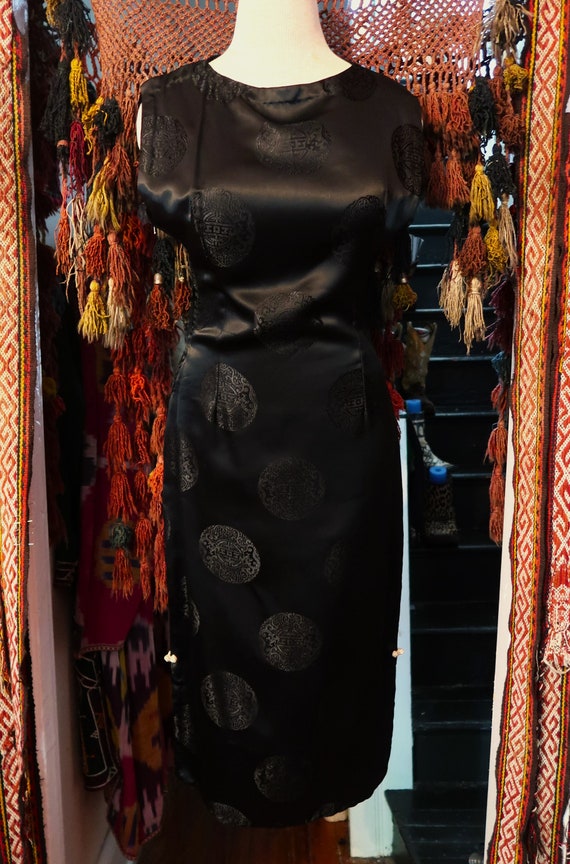 Rare 50s Two Piece Asian Black on Black Brocade Silk … - Gem