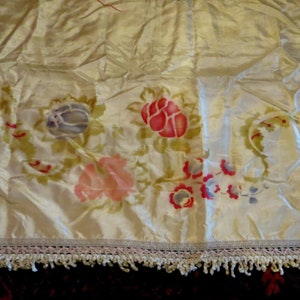 SALE Antique Asian Silk W/chenille Fringe Air Brushed/painted Bedspread ...