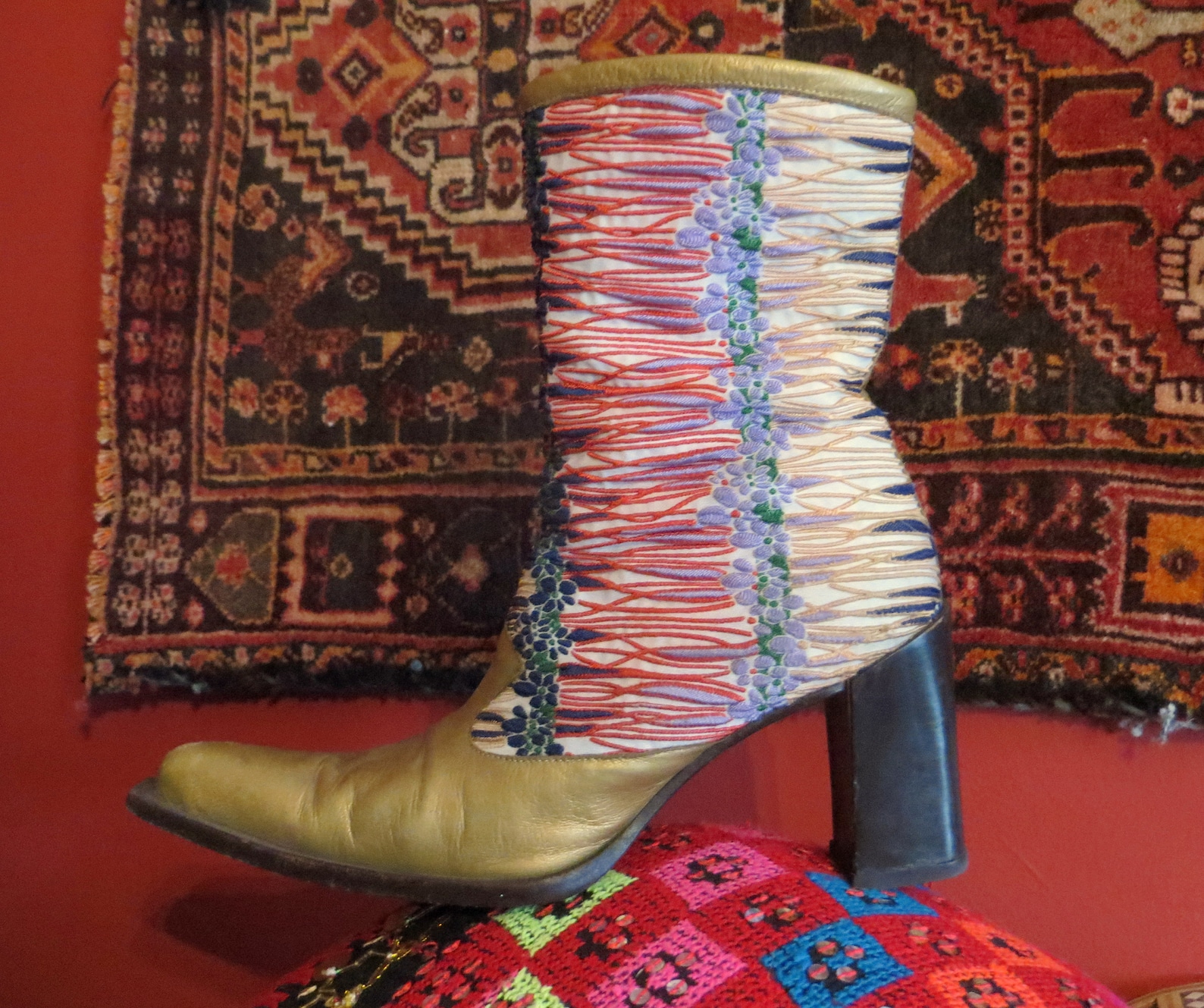 SALE Outrageous Italian Gold Leather Embroidered/corded Fabric | Etsy