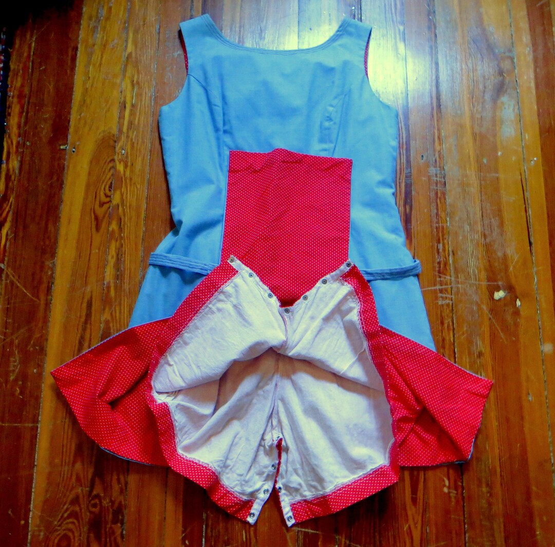 SALE Rare Outrageous 50s Blue and Red Polka Dot Romper W/overskirt and ...