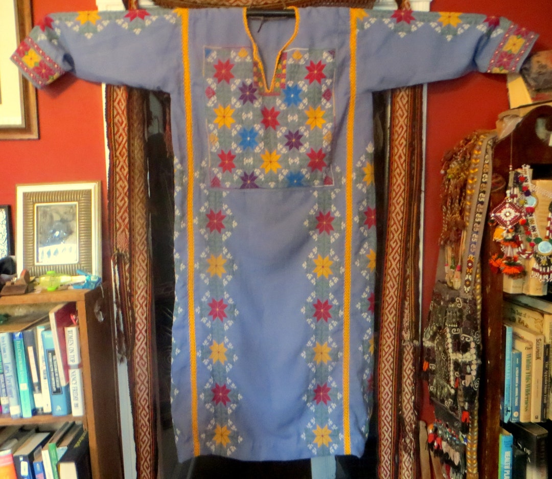 SALE Rare Blue Palestinian/bedouin Hand Embroidered Cross Stitch Robe ...