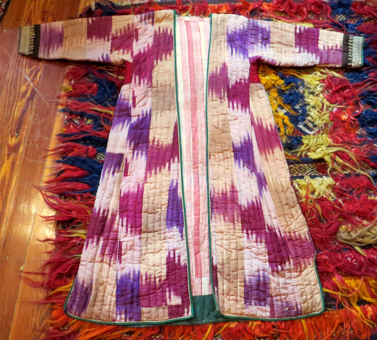 Amazing Antique Silk Uzbek Padded/quilted Ikat Robe/chapan/coat With ...