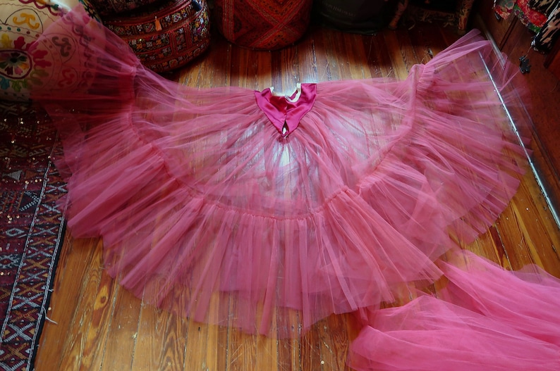 SALE Outrageous 50s Ruby Pink Rose Velvet and Tulle Strapless Ball Gown ...