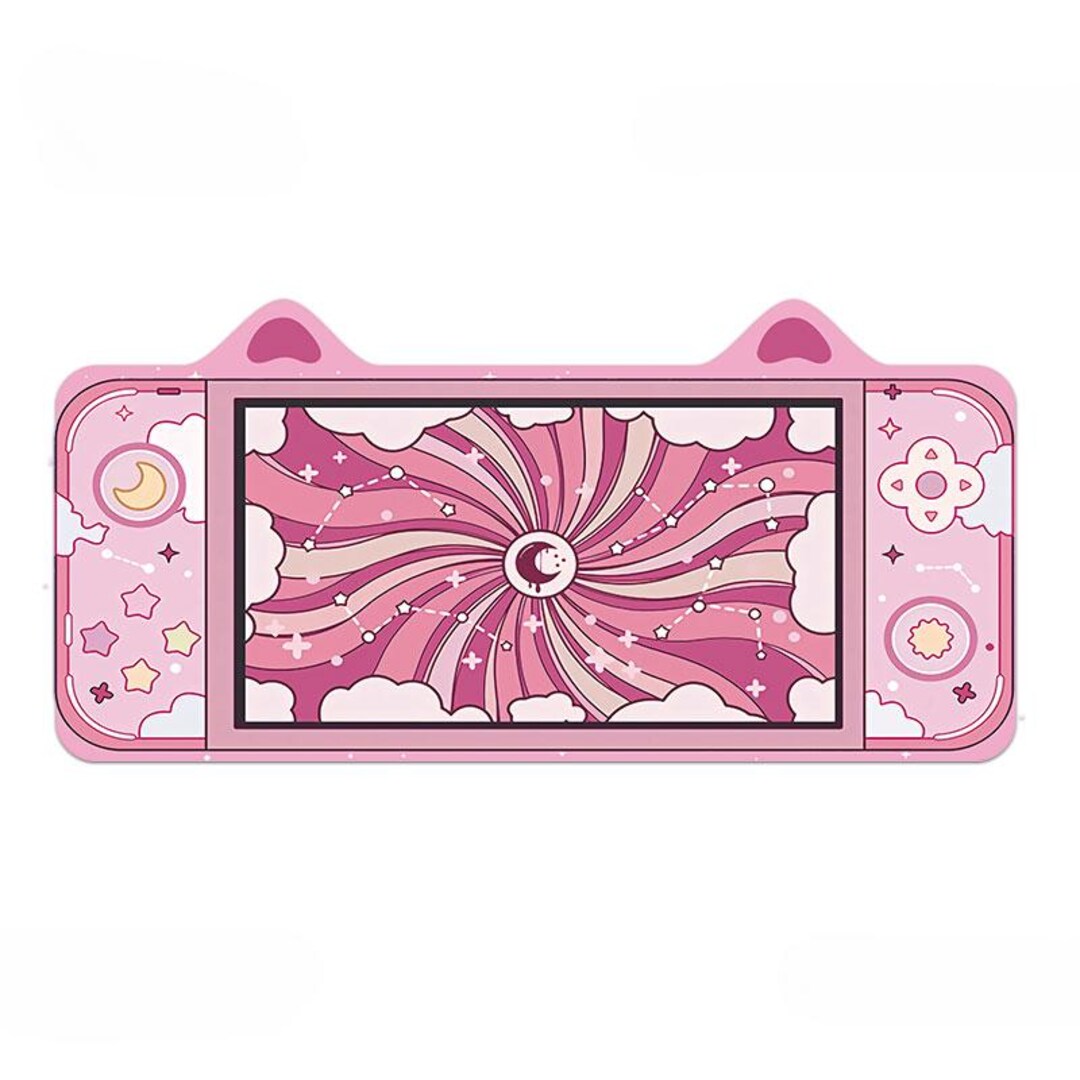 Kawaii Pink Starry Sky Desk Mat With Cat Ears - Cute Anime Cloud Gaming ...