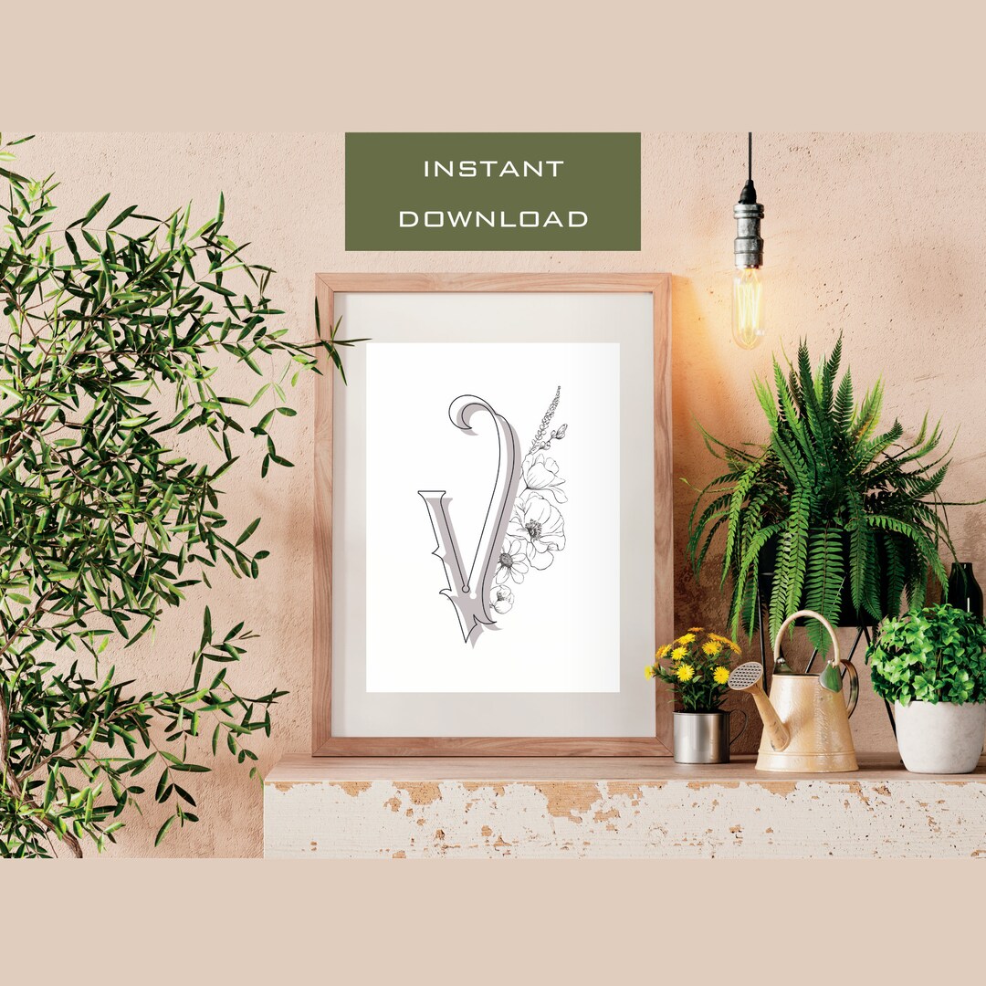 Instant Print Letter V Art Boho Decor Living Room Print for Bedroom ...