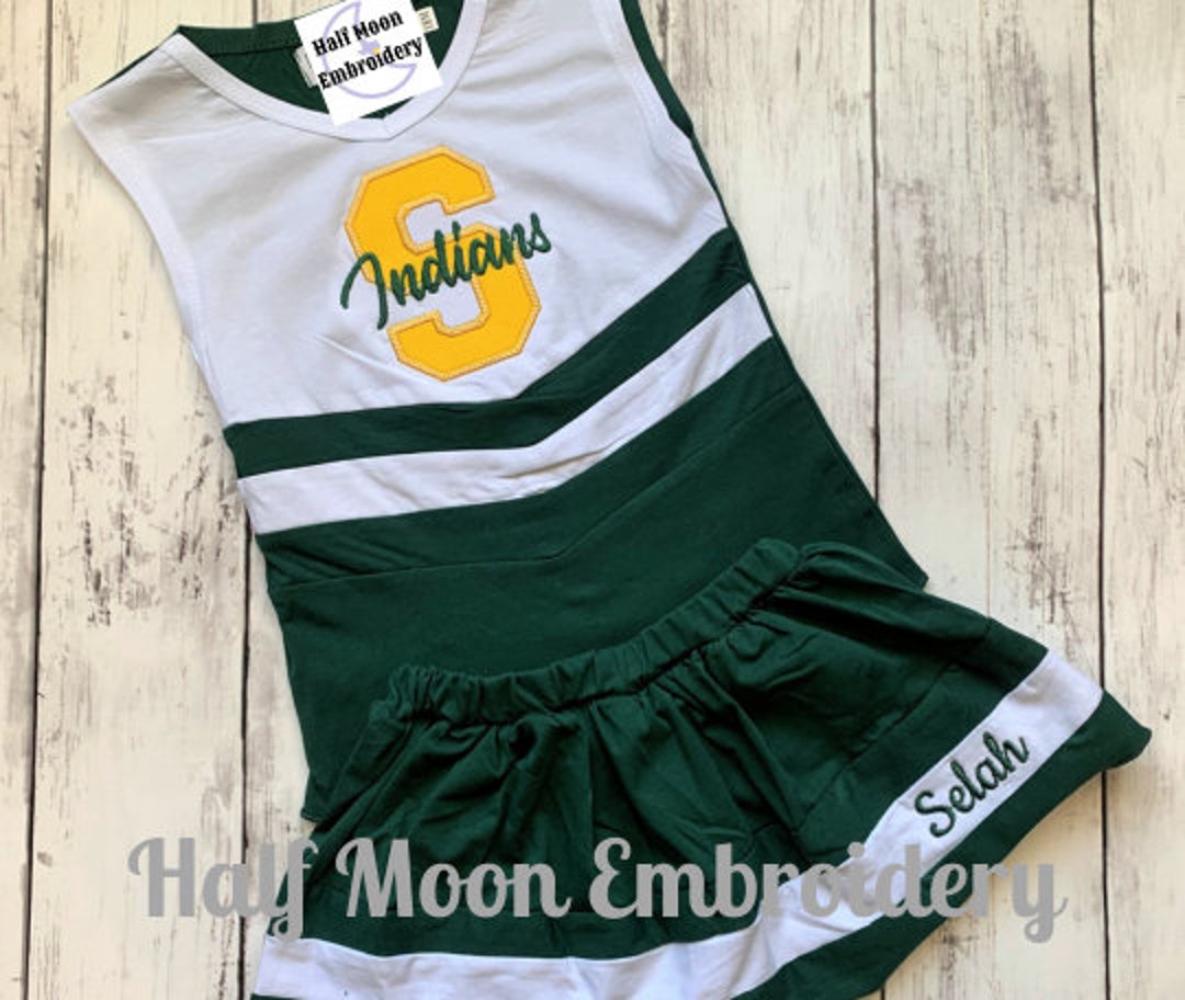 Personalized Green and White Girls Cheer Uniforms Personalized Cheer ...