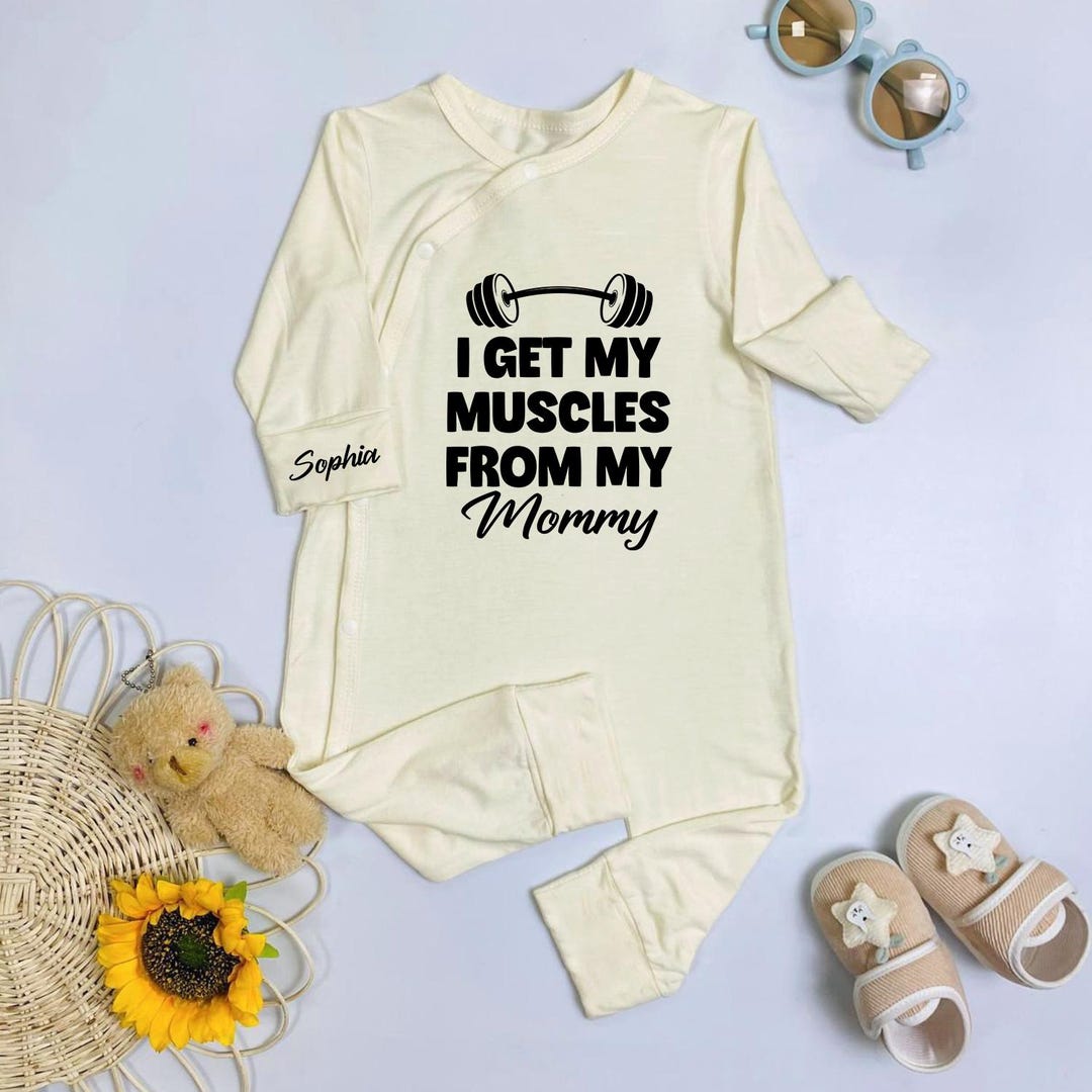 I Get My Muscles From My Mommy Baby Bodysuit, Work Out Baby Romper ...