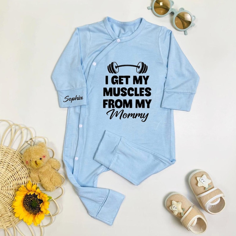 I Get My Muscles From My Mommy Baby Bodysuit, Work Out Baby Romper ...