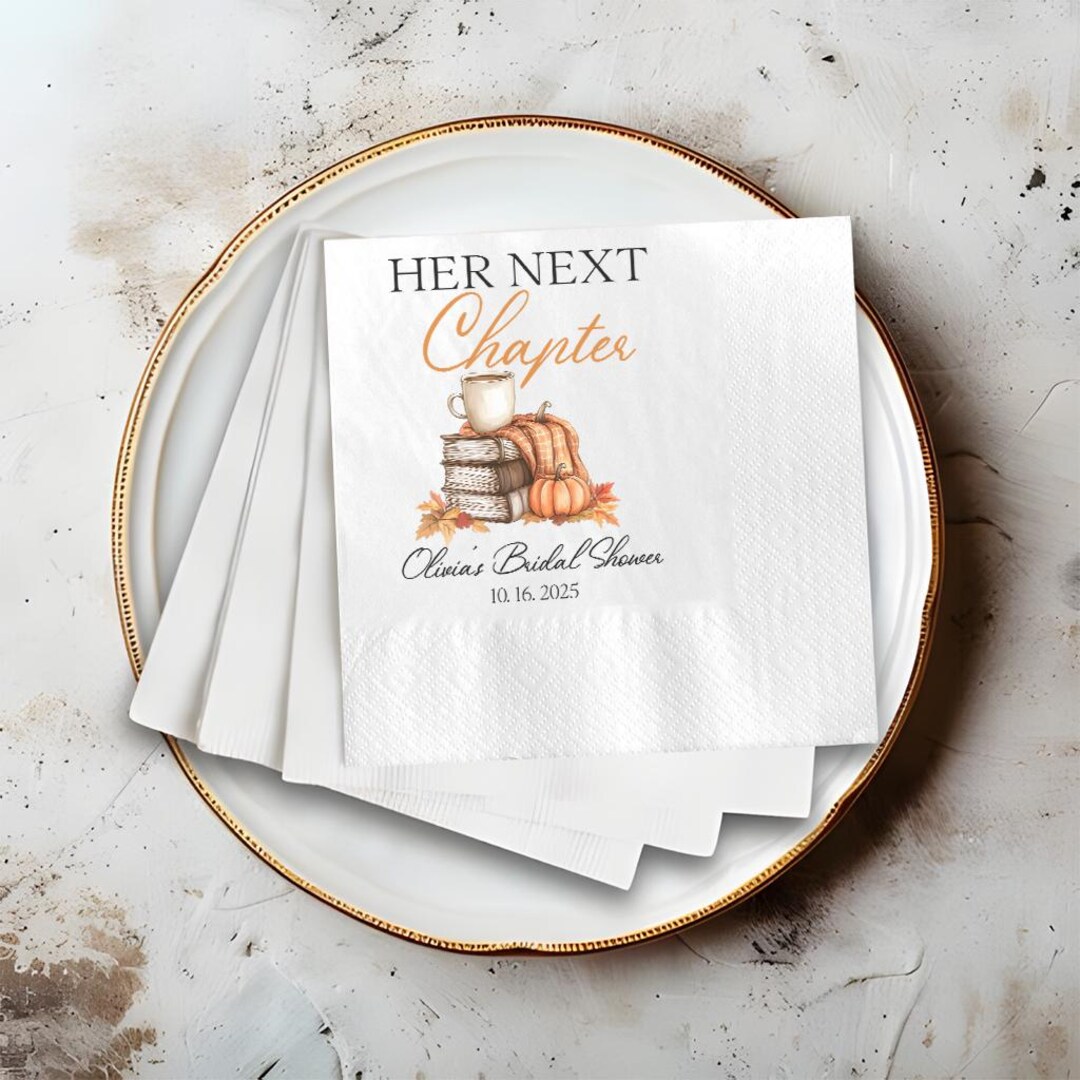Custom Her Next Chapter Bridal Shower Napkins, Fall Pumpkin Napkins ...