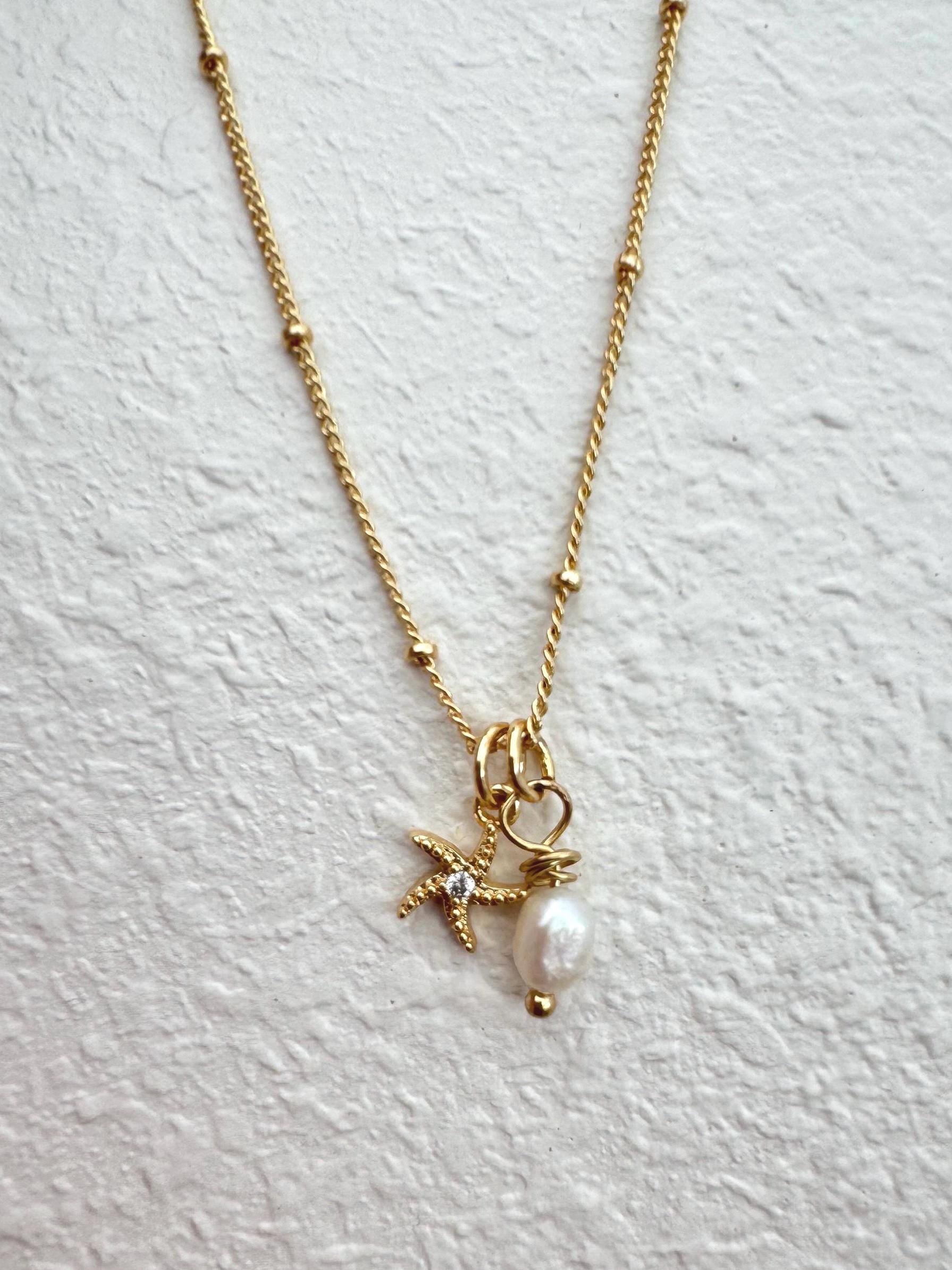 Gold Ocean Dreamer Necklace Pearl and Starfish Ocean and I Satellite ...