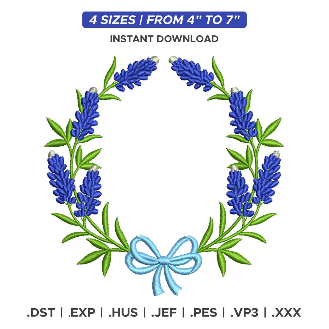 Bluebonnet Wreath Embroidery Design: Texas Wildflower Pattern , 4 Sizes ...