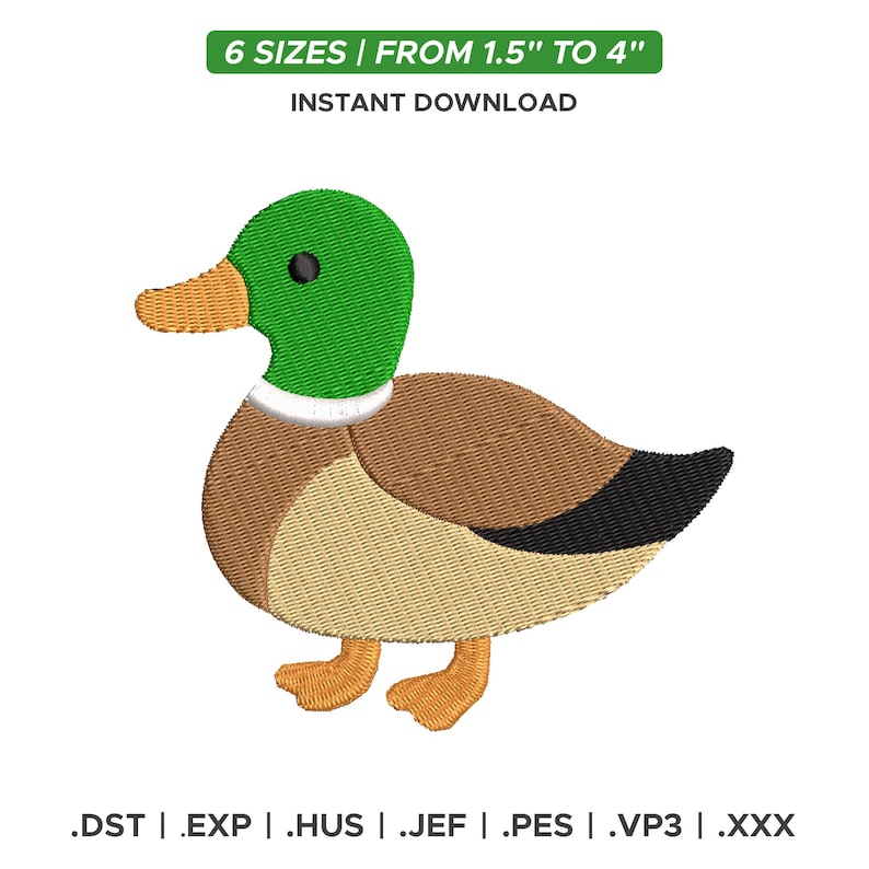Mallard Duck Embroidery Design: Farm Animal Machine Embroidery Pattern ...