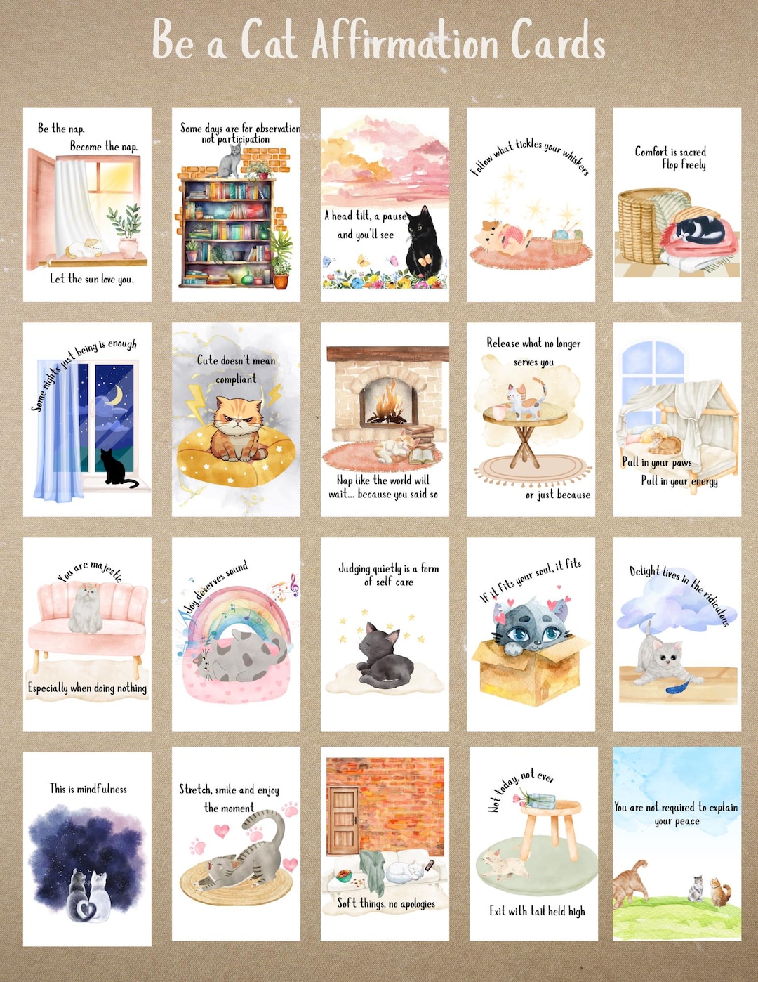 Cat Affirmation Cards Printable | Self Care Cat Quotes | Cute Mental ...