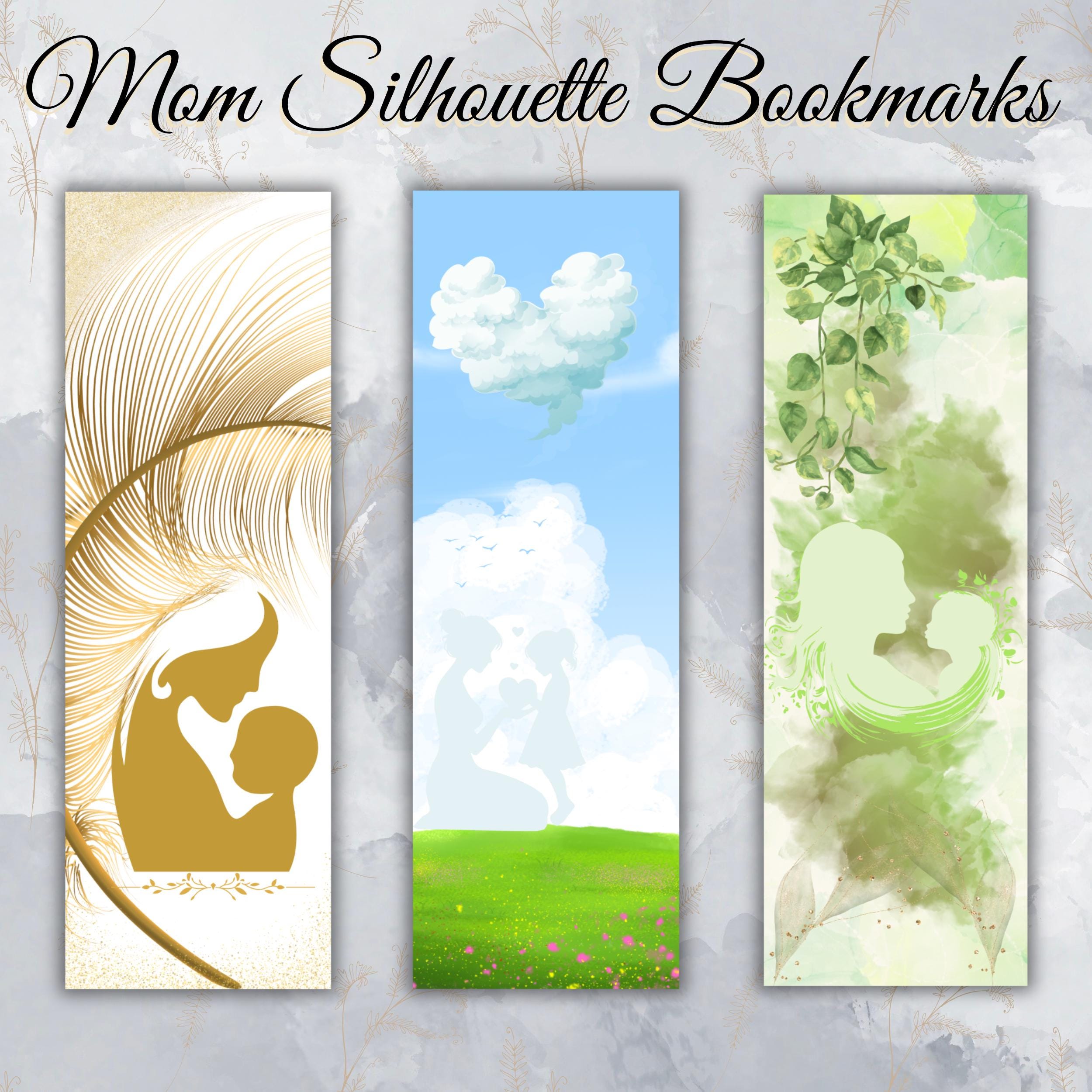 Printable Bookmarks for Women | Mom and Child Silhouette Art | Digital ...