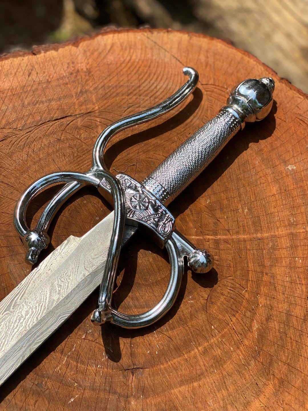 Hand Forged Damascus Steel Rapier Sword: Medieval Leather Sheath - Etsy