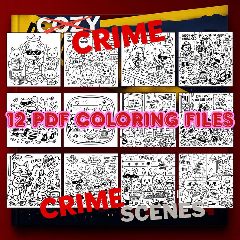 Cozy Crime Scenes Coloring Pages, A Relaxing and Darkly Cute Coloring ...