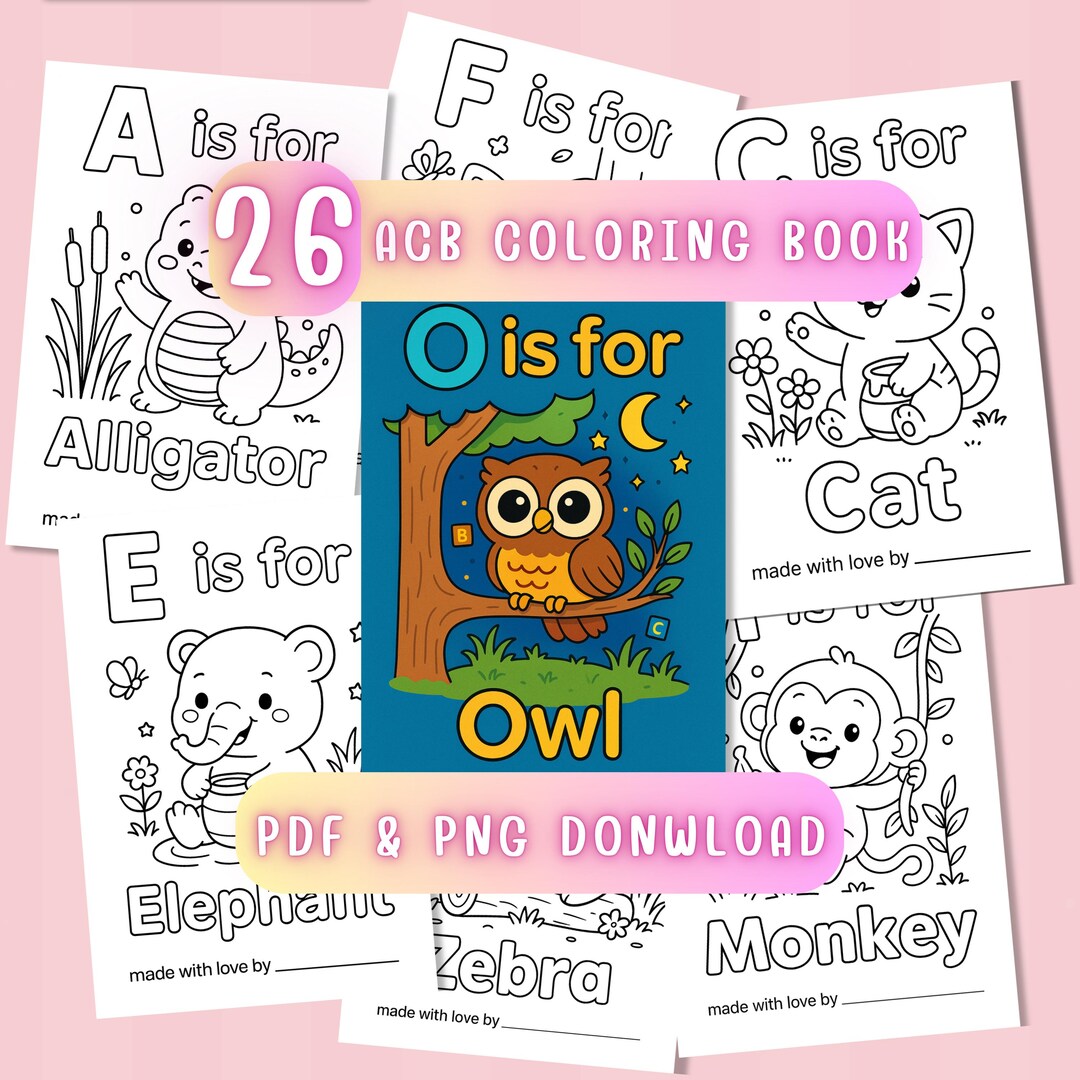 Printable ABC Coloring Book for Baby Shower, Educational Animal ...
