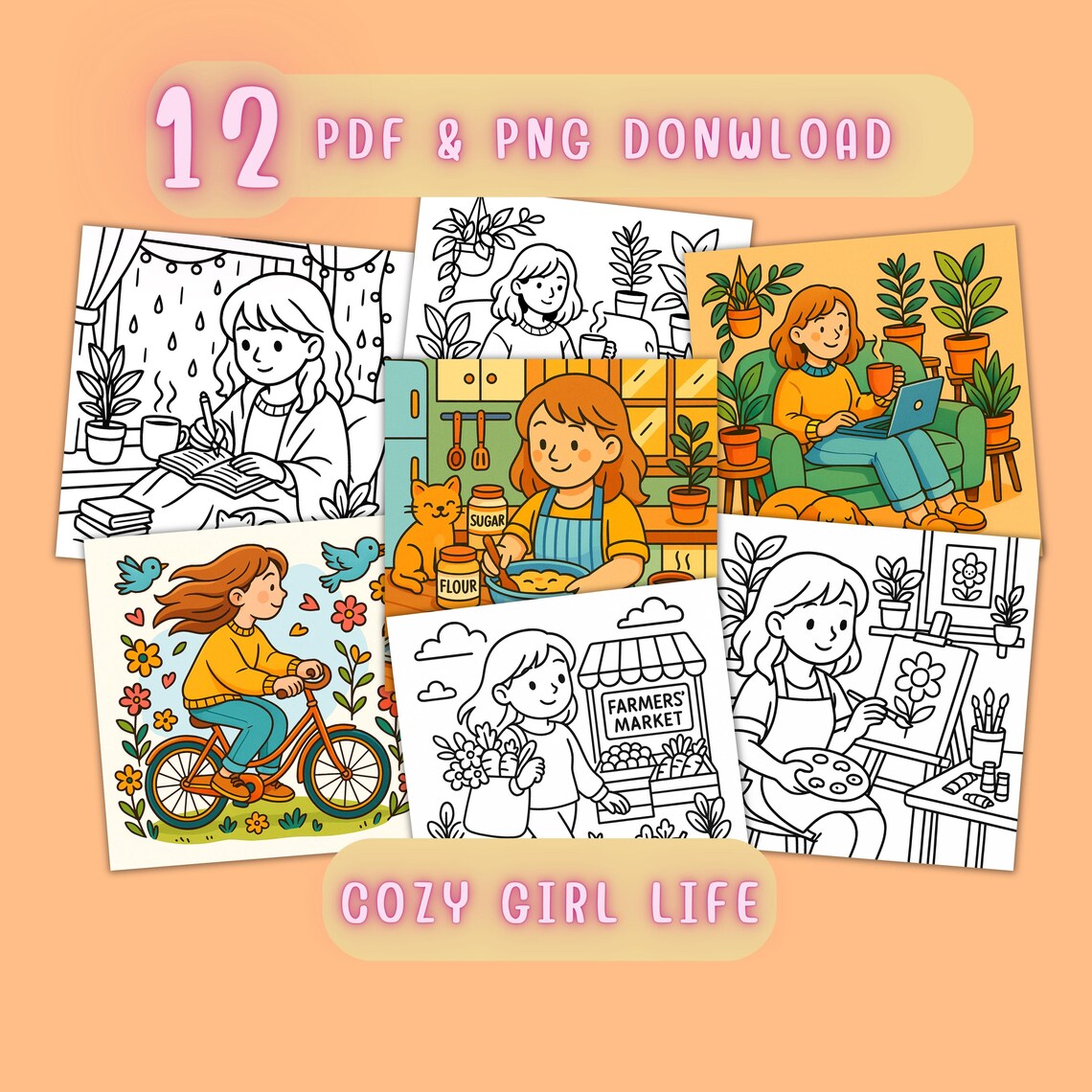 Cozy Girl Coloring Book for Adults and Teens - Wholesome Aesthetic ...