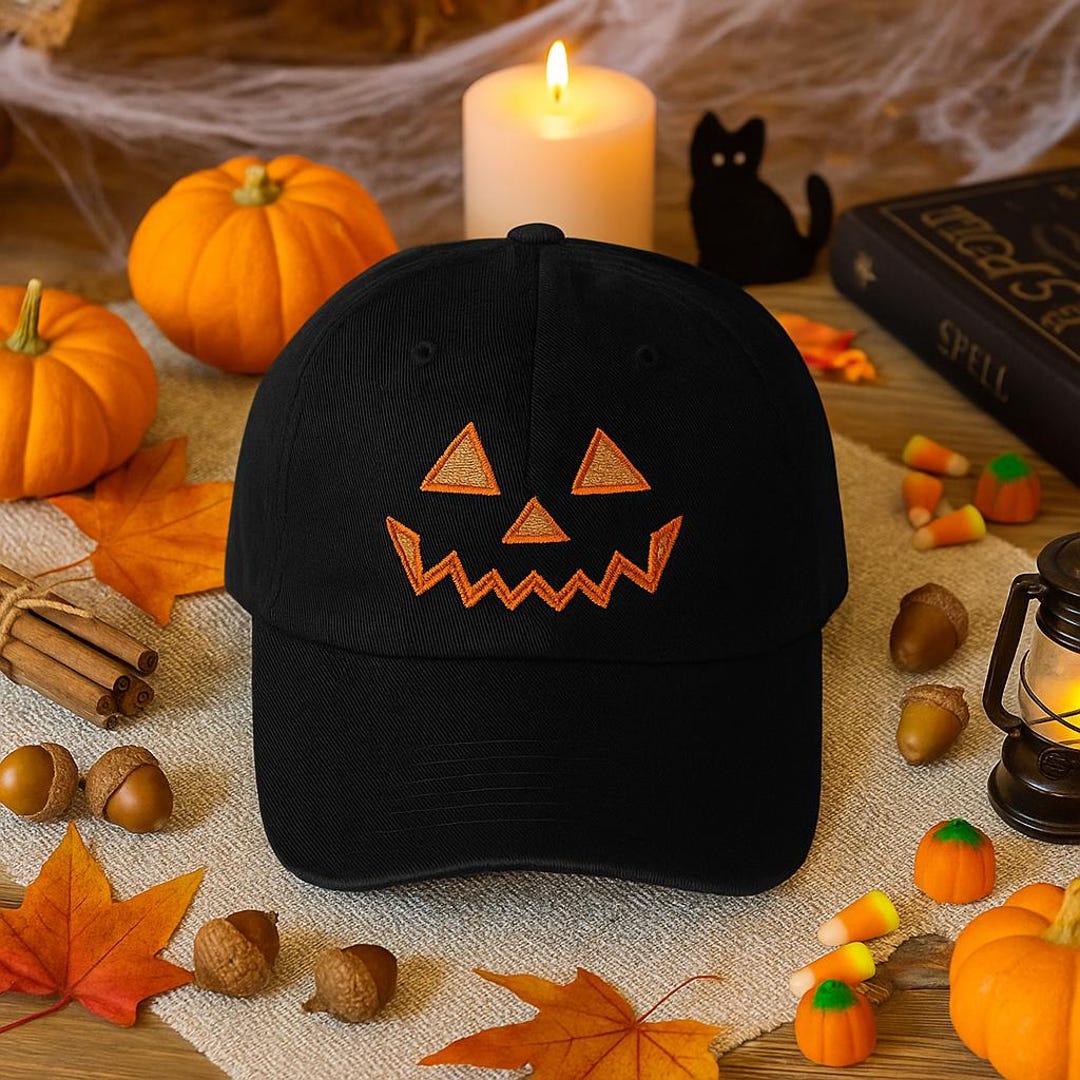 Pumpkin Spooky Embroidered Baseball Hat, Halloween Embroidered Hat ...