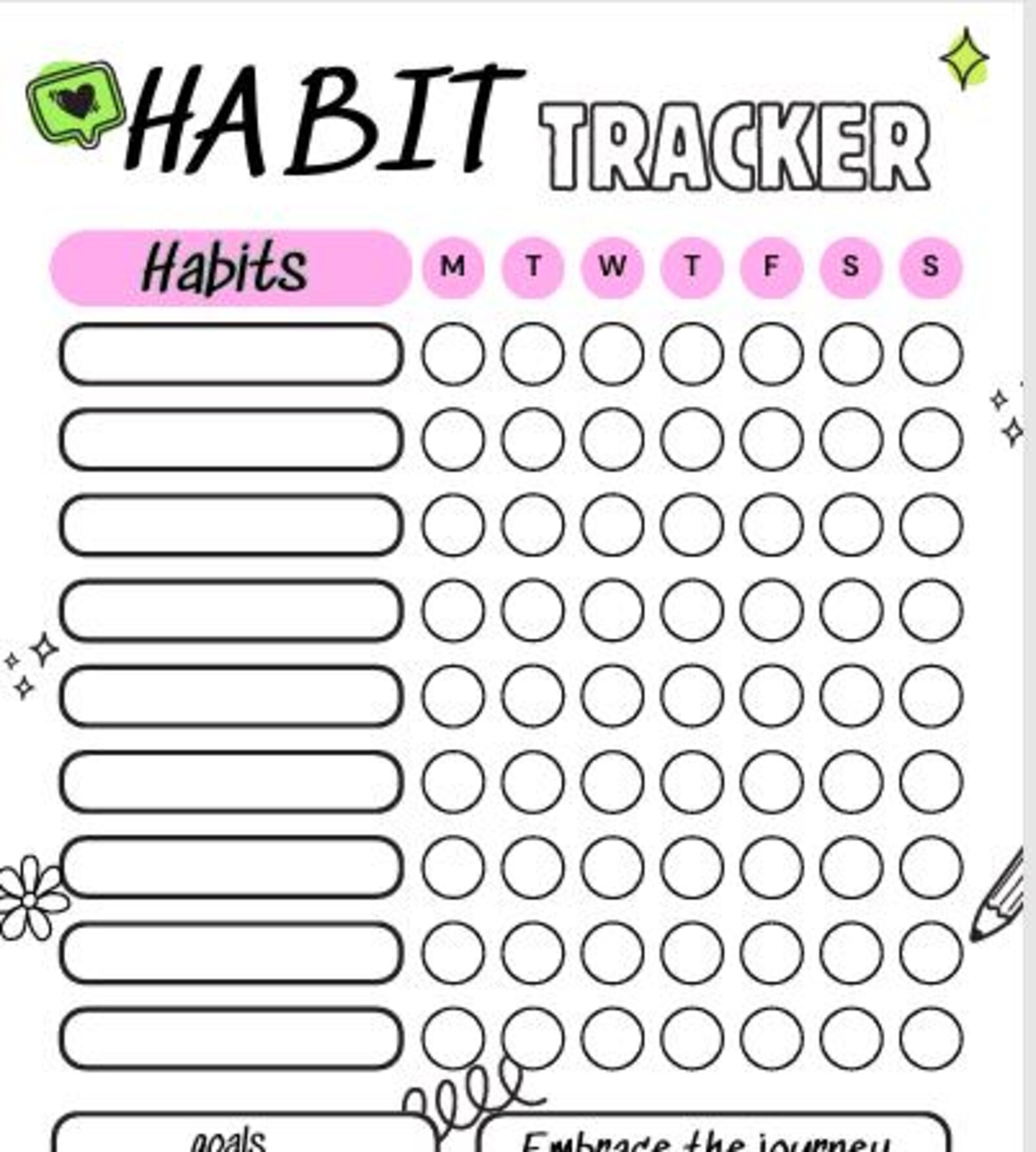 Fun Doodle Habit Tracker | Printable Digital Product PDF | Self-care ...