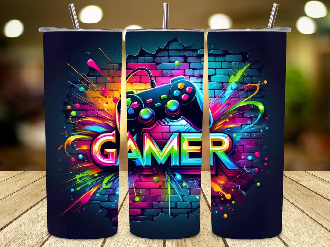 Neon Gamer Tumbler Wrap, Game Controller Sublimation (digital Download ...
