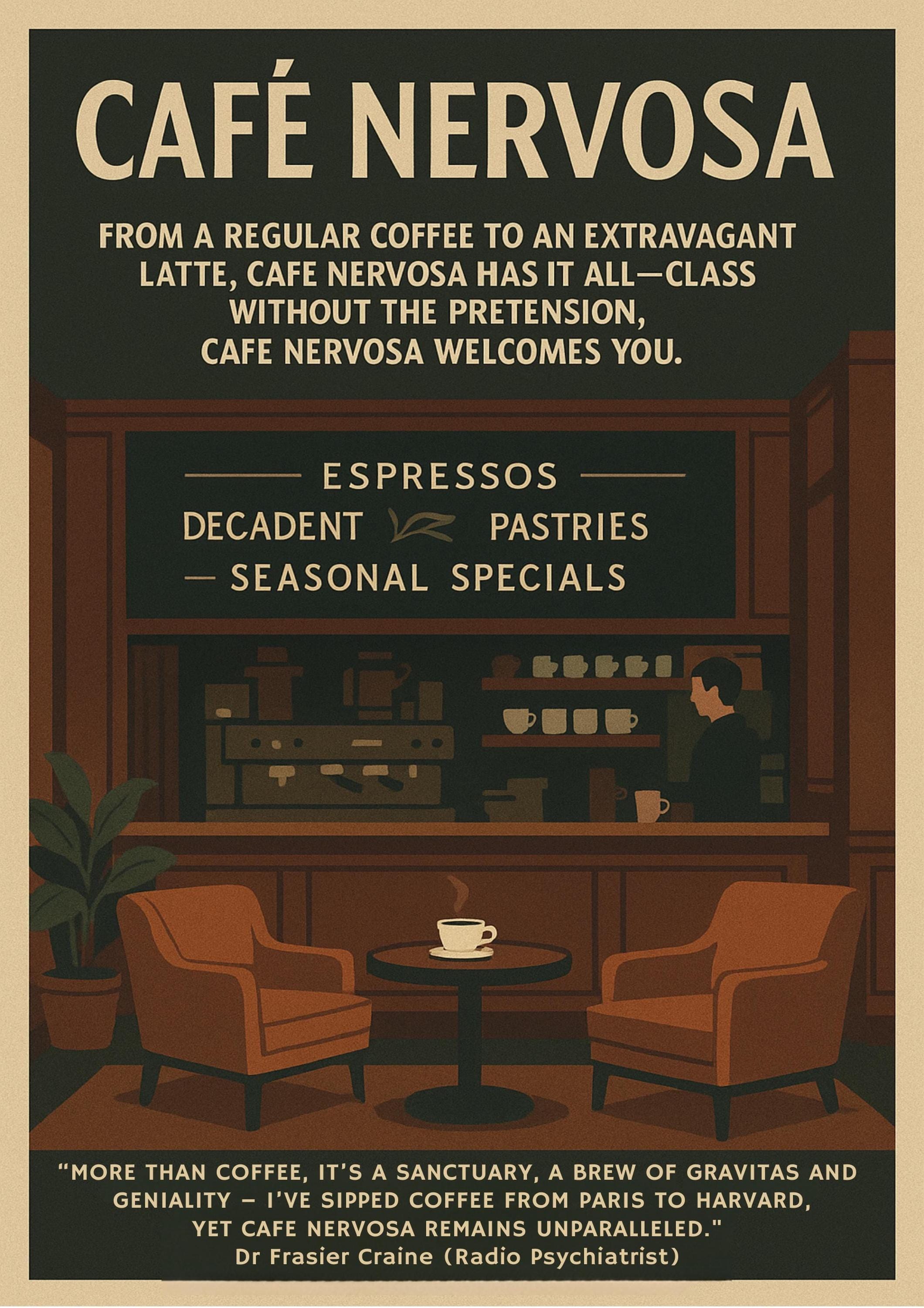 Café Nervosa Poster – Frasier-inspired Vintage Coffee Print - Etsy