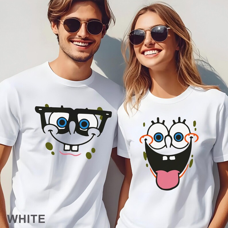 Couple Sponge Shirt, Funny Face Matching T-shirts, Cute Cartoon Tee ...